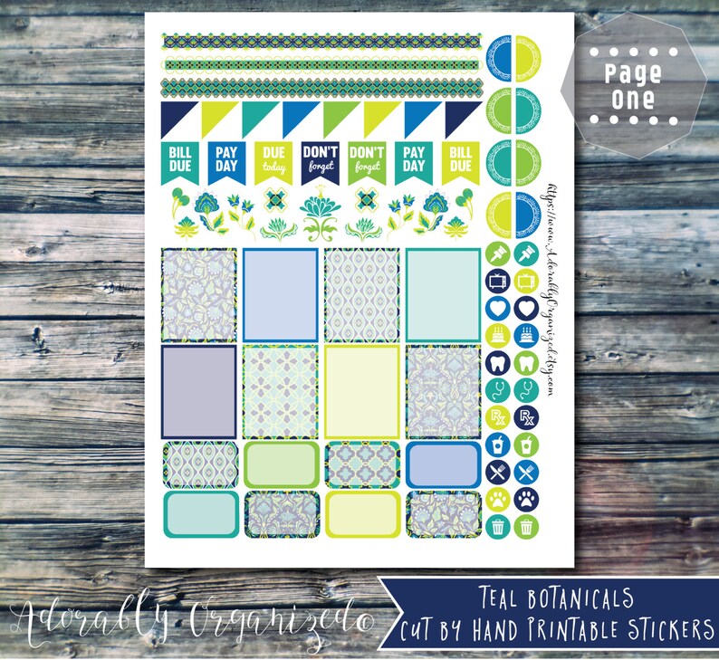 Teal Botanicals,printable PLANNER Stickers,planner Sticker Kit,erin ...
