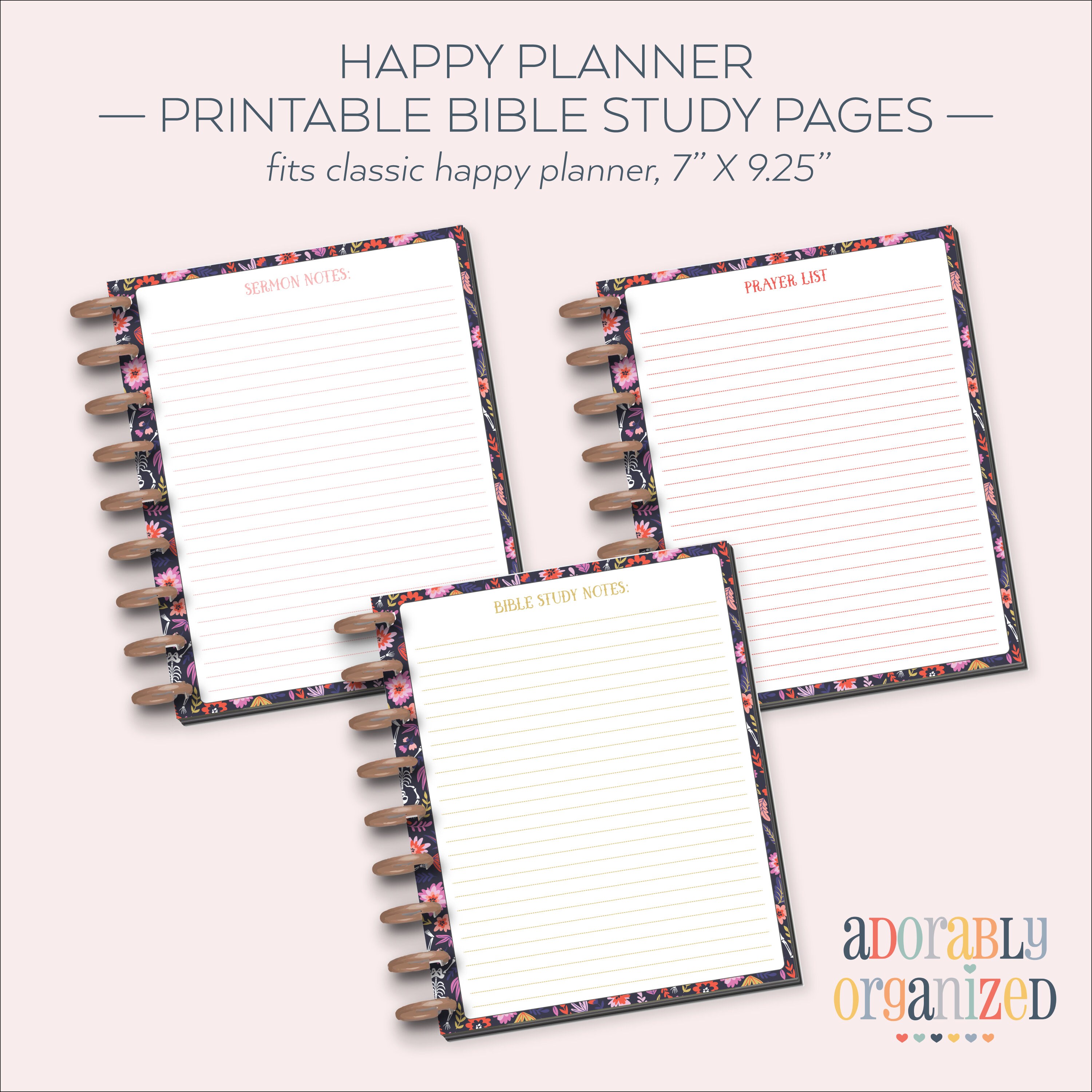HAPPY PLANNER PRINTABLE Bible Study Pages / Inserts - 7 X 9.25 | Floral ...