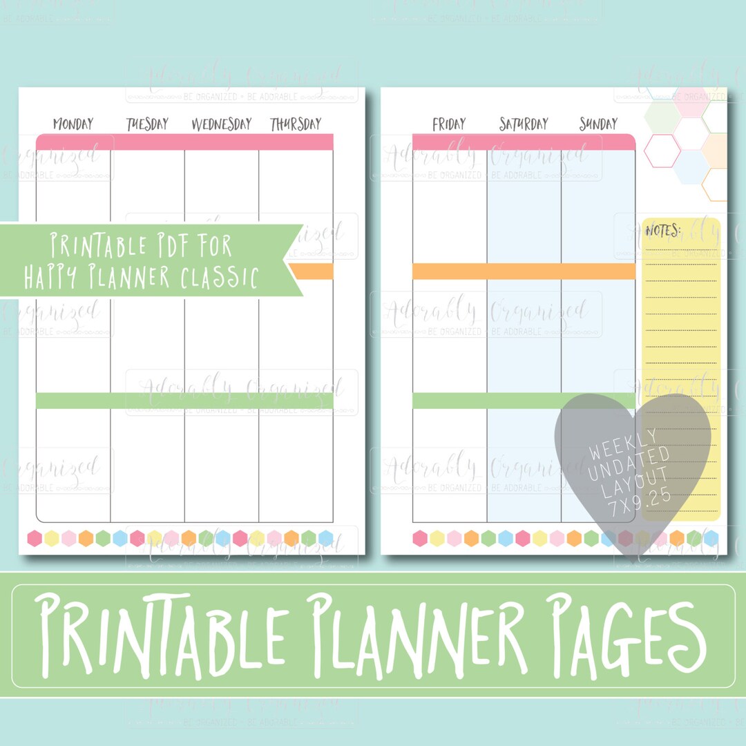 Happy Planner PRINTABLE Weekly Planner Refills / Inserts - 7 X 9.25 ...