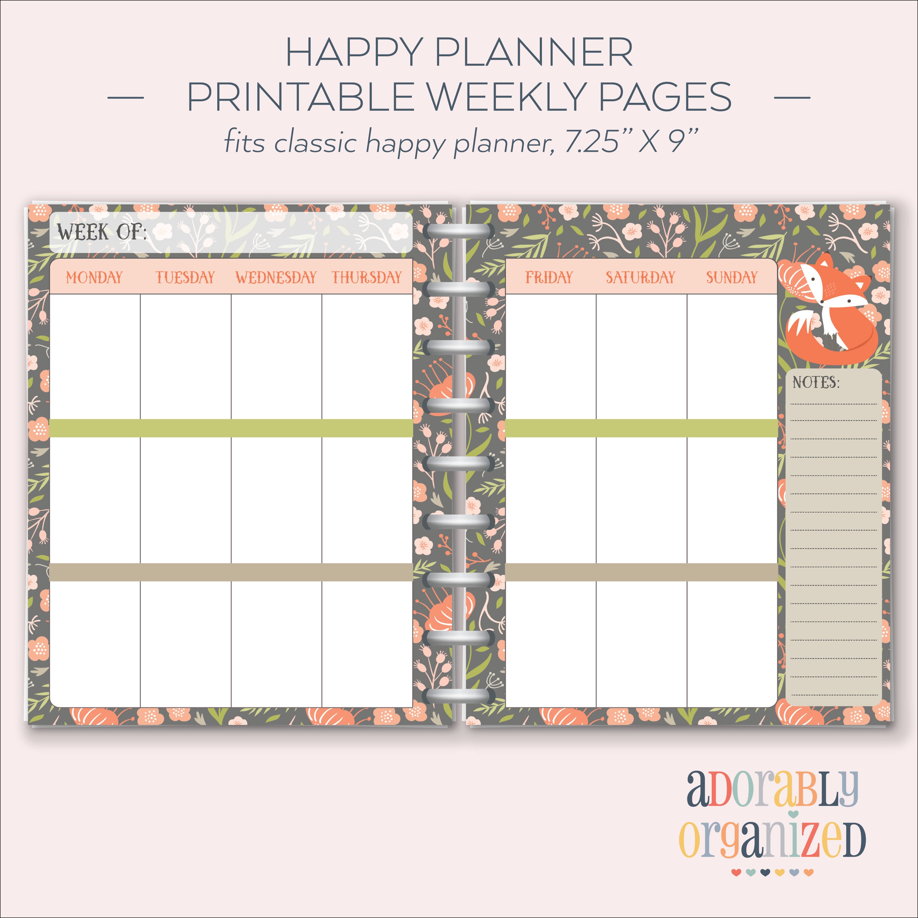 HAPPY PLANNER PRINTABLE Weekly Planner Refills / Inserts - 7 X 9.25 ...