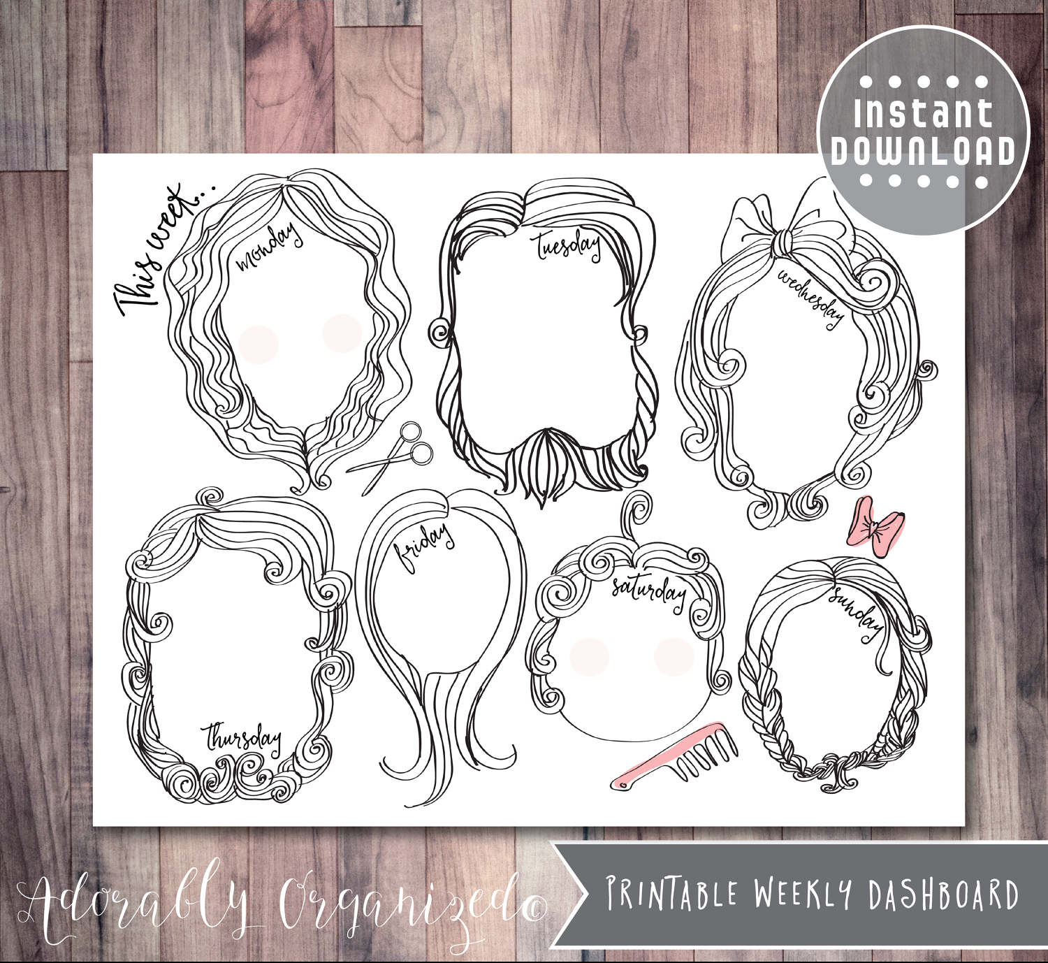 PRINTABLE WEEKLY DASHBOARD - 8.5 X 11 | Faces | Planner Pages | Planner ...