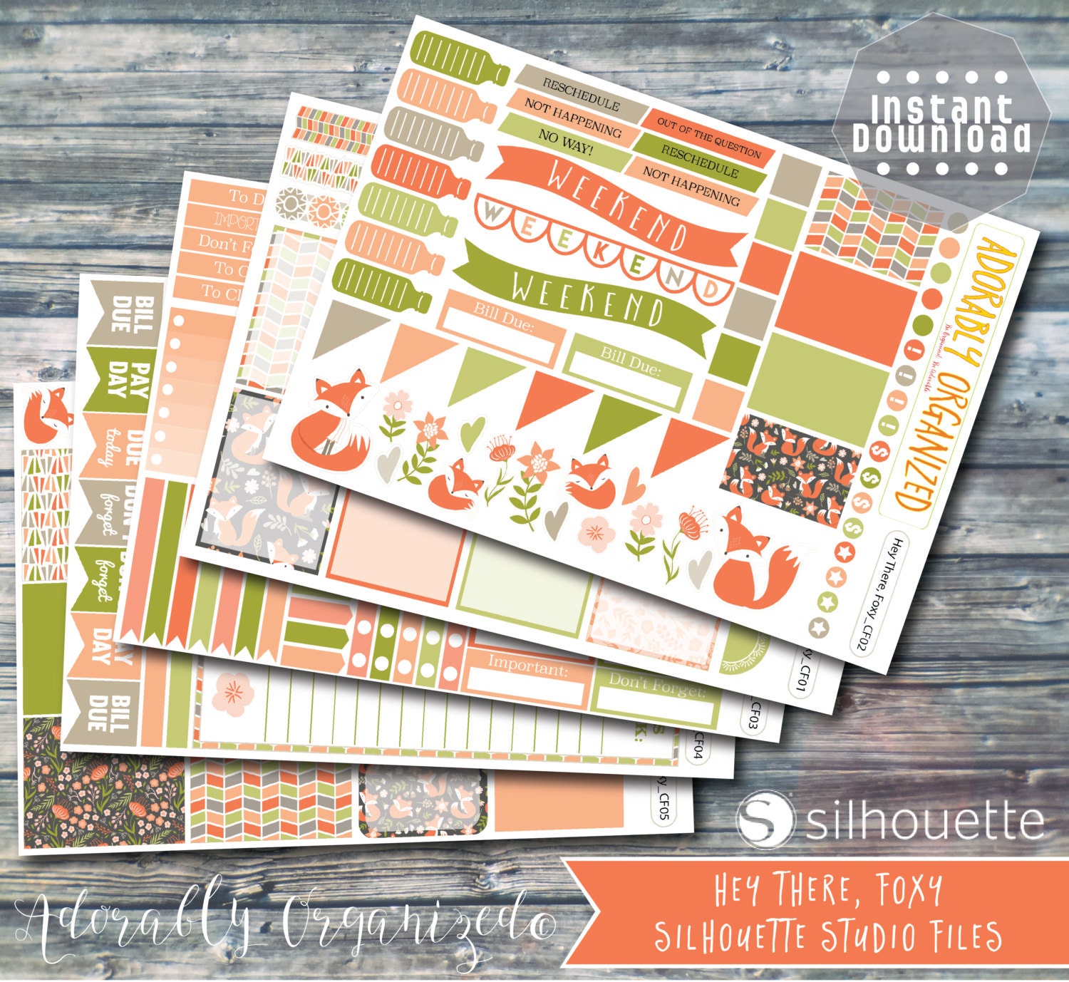 Hey There Foxy,printable PLANNER Stickers,planner Sticker Kit,erin ...