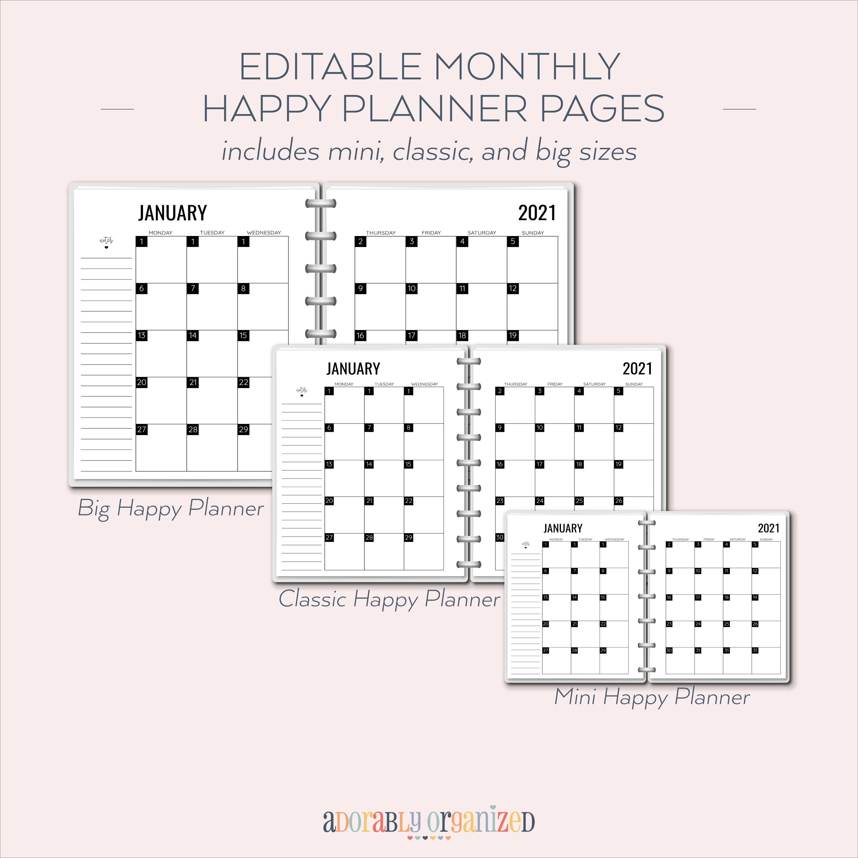 EDITABLE HAPPY PLANNER Monthly Planner Pages | Refill | Inserts ...