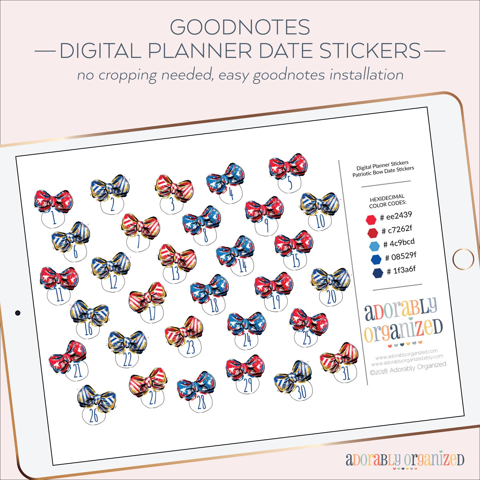 GOODNOTES DATE STICKERS Patriotic Bows Digital Planner | Etsy