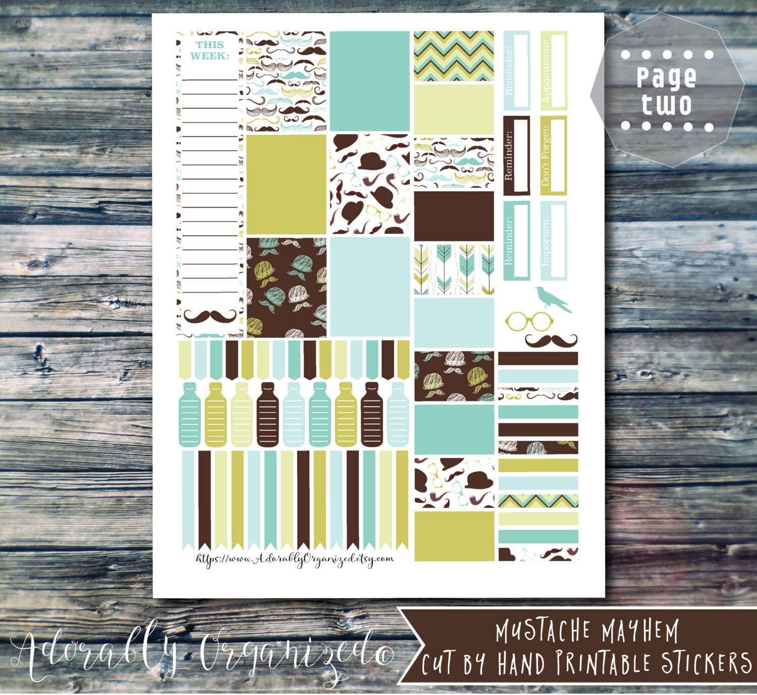 Mustache Mayhem,printable PLANNER Stickers,planner Sticker Kit,erin ...