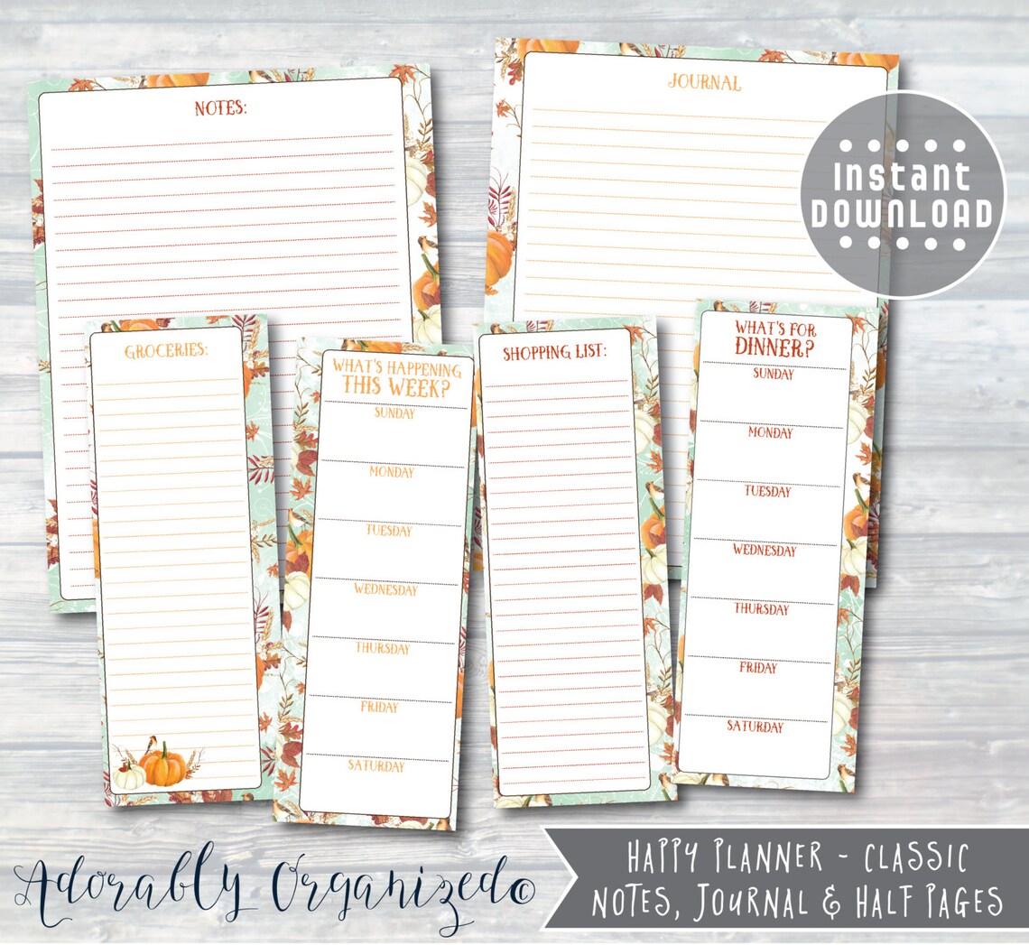 HAPPY PLANNER PRINTABLE Planner Bundle / Inserts - 7 X 9.25 | Autumn ...
