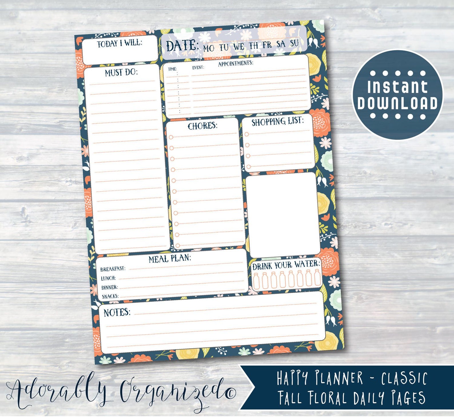 HAPPY PLANNER PRINTABLE Planner Bundle / Inserts - 7 X 9.25 | Navy ...