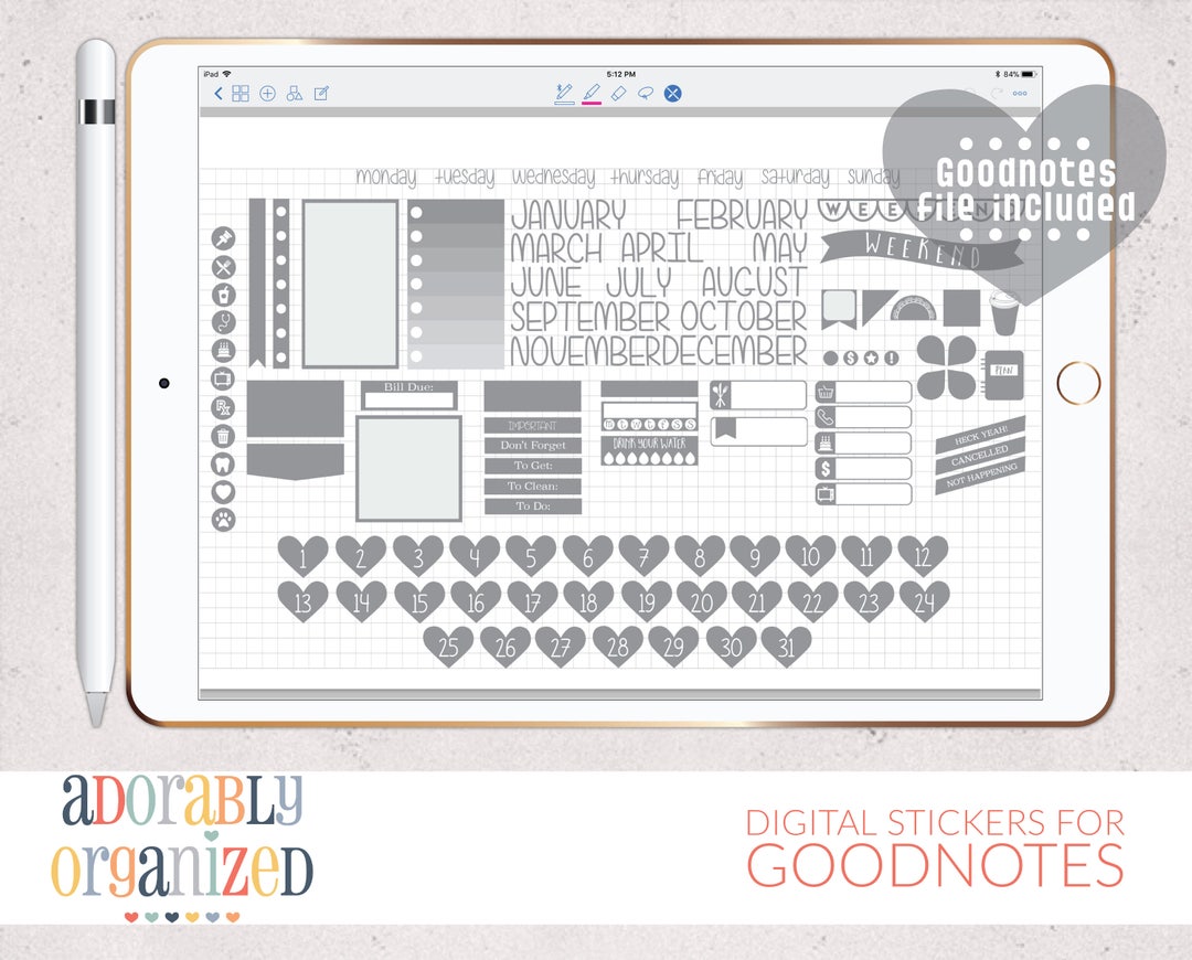 DIGITAL Planner Stickers for Goodnotes, Ipad, Instant Download, Color ...