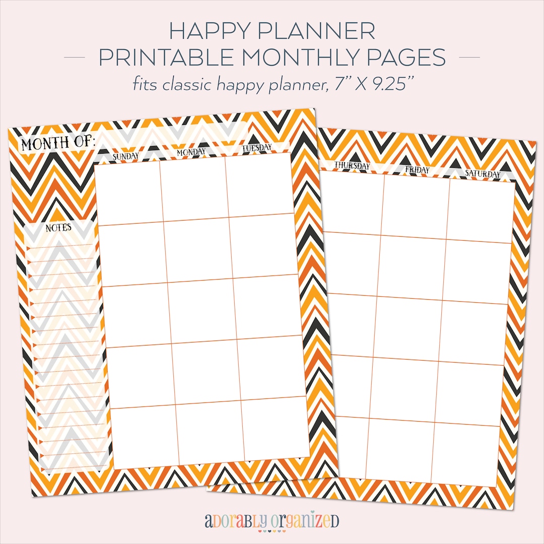 HAPPY PLANNER PRINTABLE Monthly Planner Refills / Inserts - 7 X 9.25 ...