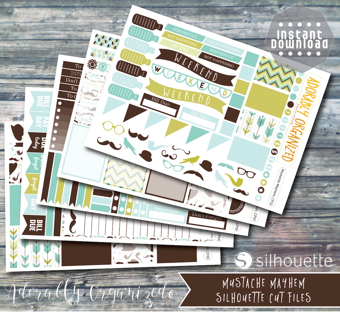 Mustache Mayhem Printable PLANNER Stickers,planner Sticker Kit,erin ...