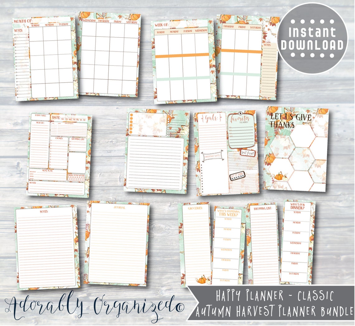 HAPPY PLANNER PRINTABLE Planner Bundle / Inserts - 7 X 9.25 | Autumn ...