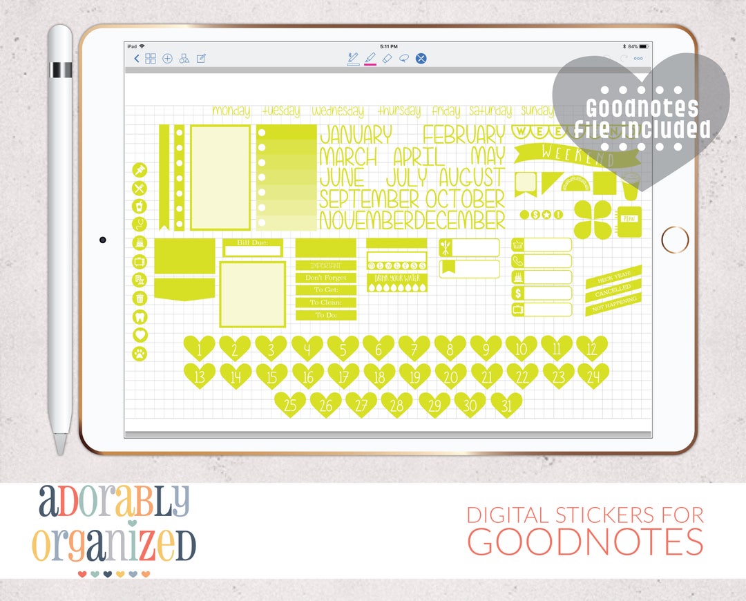 DIGITAL Planner Stickers for Goodnotes, Ipad, Instant Download, Color ...