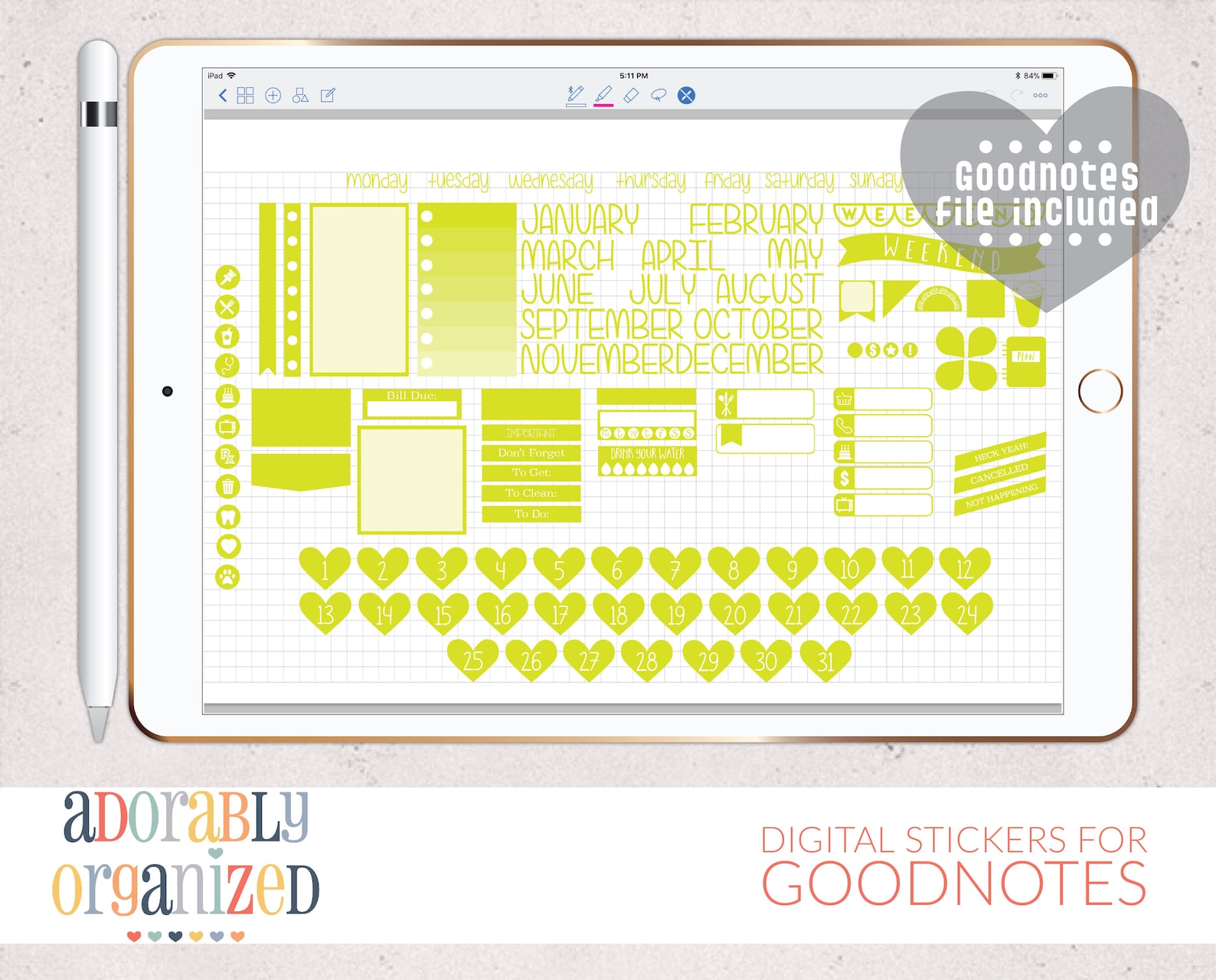 DIGITAL Planner Stickers for Goodnotes, Ipad, Instant Download, Color ...