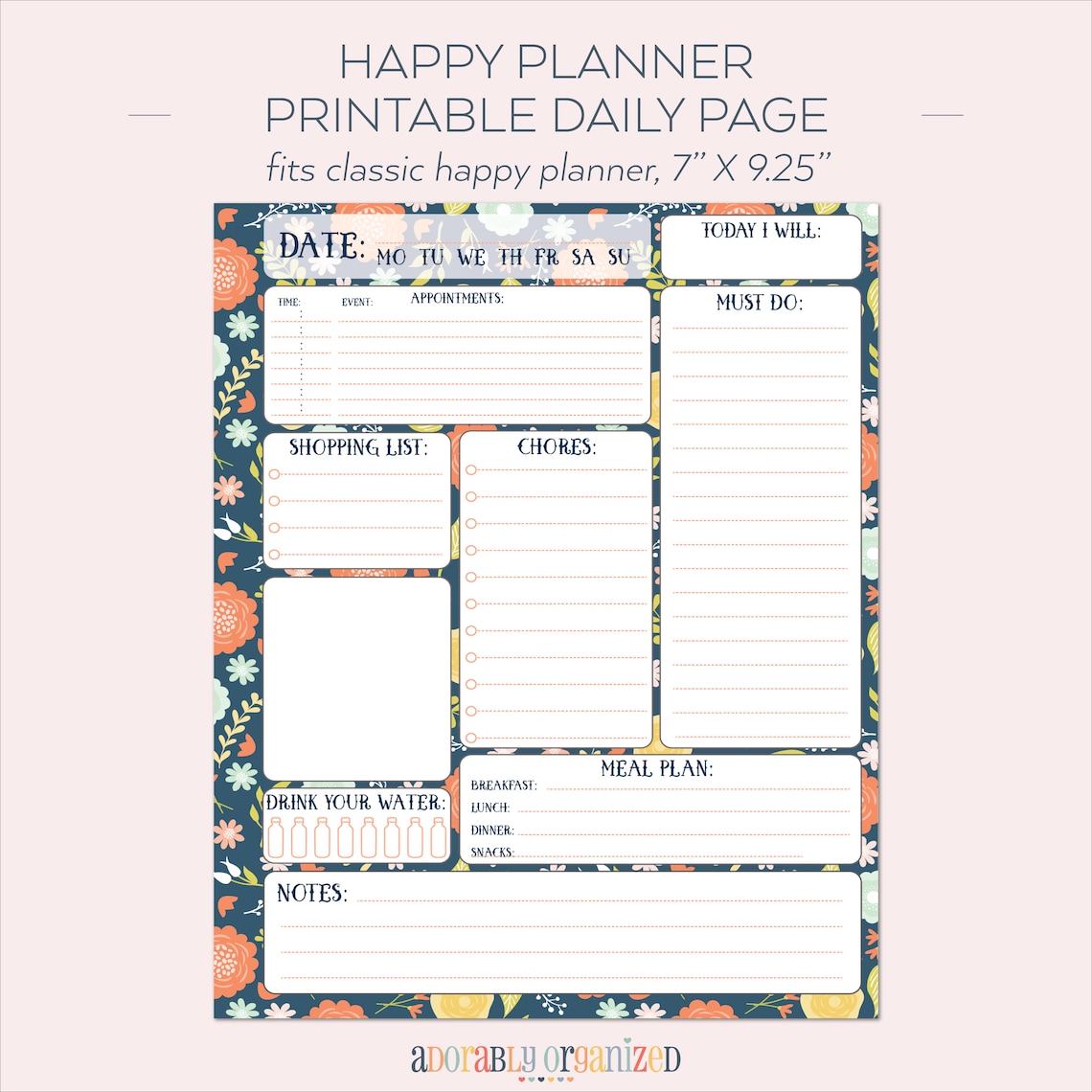 HAPPY PLANNER PRINTABLE Daily Planner Refills / Inserts - 7 X 9.25 ...