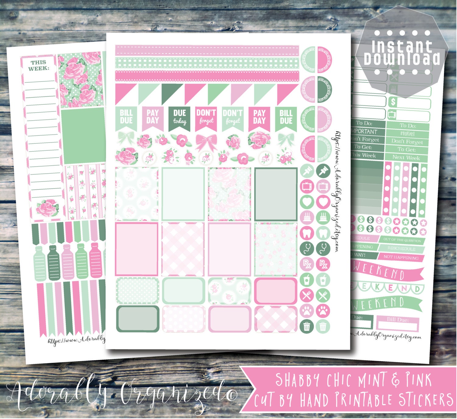 Shabby Chic Mint & Pinkprintable PLANNER Stickersplanner - Etsy