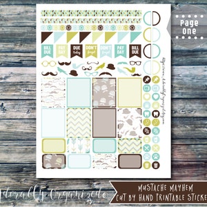 Mustache Mayhem,printable PLANNER Stickers,planner Sticker Kit,erin ...
