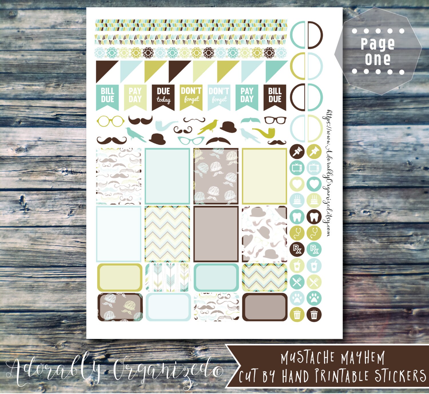 Mustache Mayhem,printable PLANNER Stickers,planner Sticker Kit,erin ...