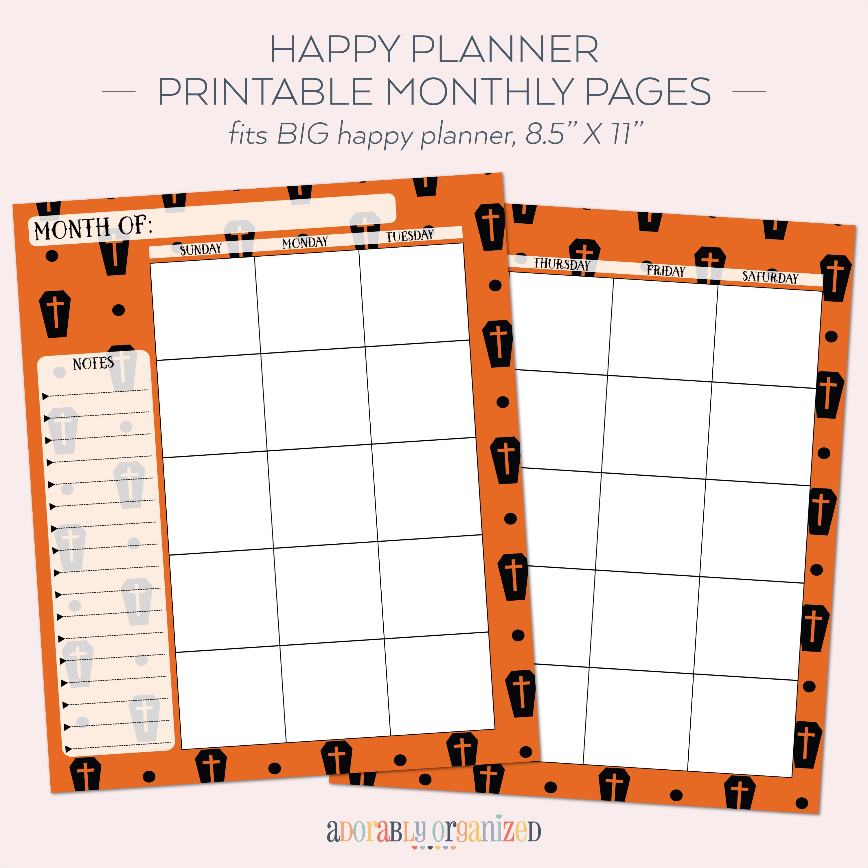 BIG HAPPY PLANNER Printable Monthly Planner Refills / Inserts - 8.5 X ...