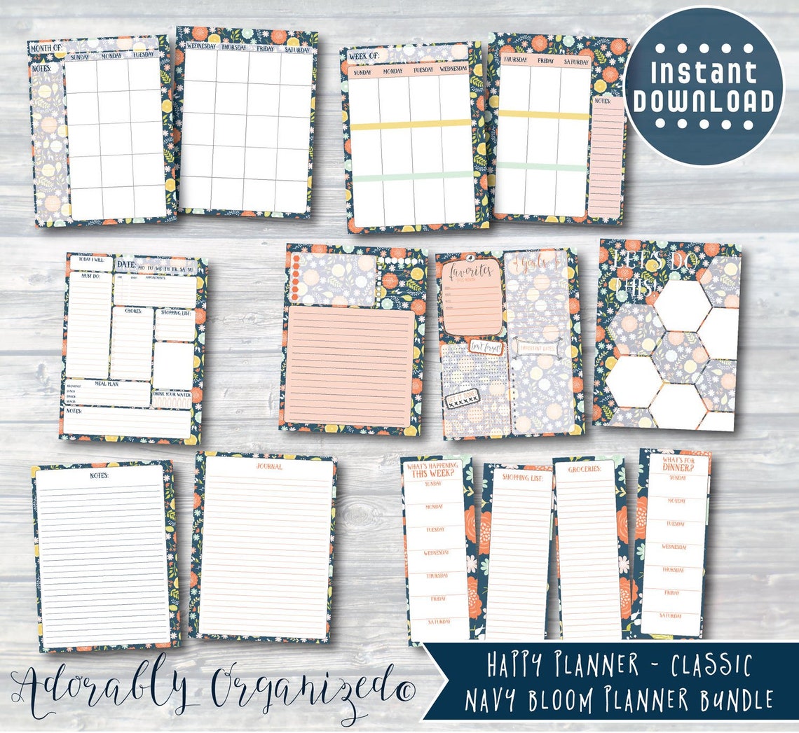 HAPPY PLANNER PRINTABLE Planner Bundle / Inserts - 7 X 9.25 | Navy ...