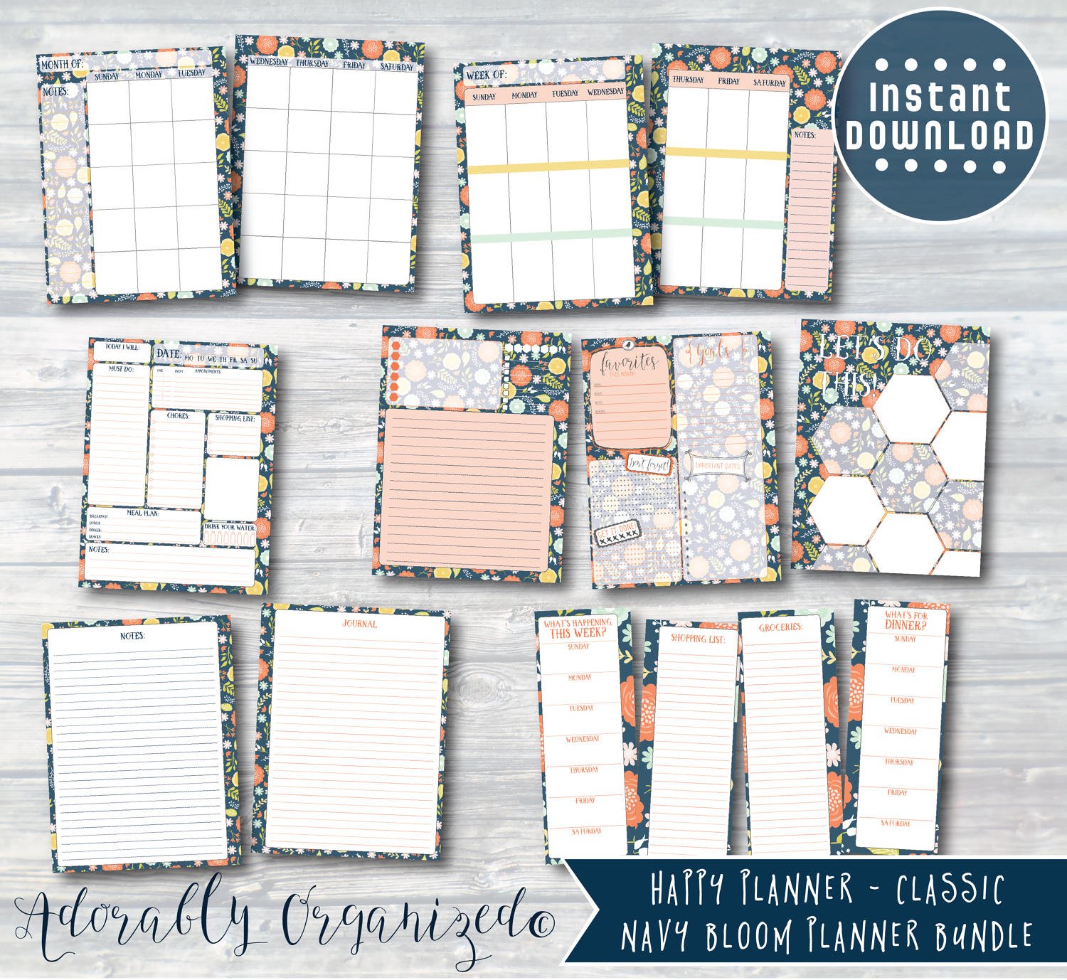 HAPPY PLANNER PRINTABLE Planner Bundle / Inserts - 7 X 9.25 | Navy ...