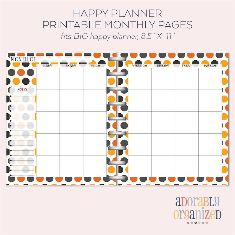 BIG HAPPY PLANNER Printable Monthly Planner Refills / Inserts 8.5 X 11 ...
