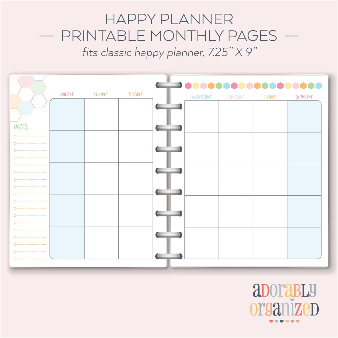 HAPPY PLANNER PRINTABLE Monthly Planner Refills / Inserts - 7 X 9.25 ...