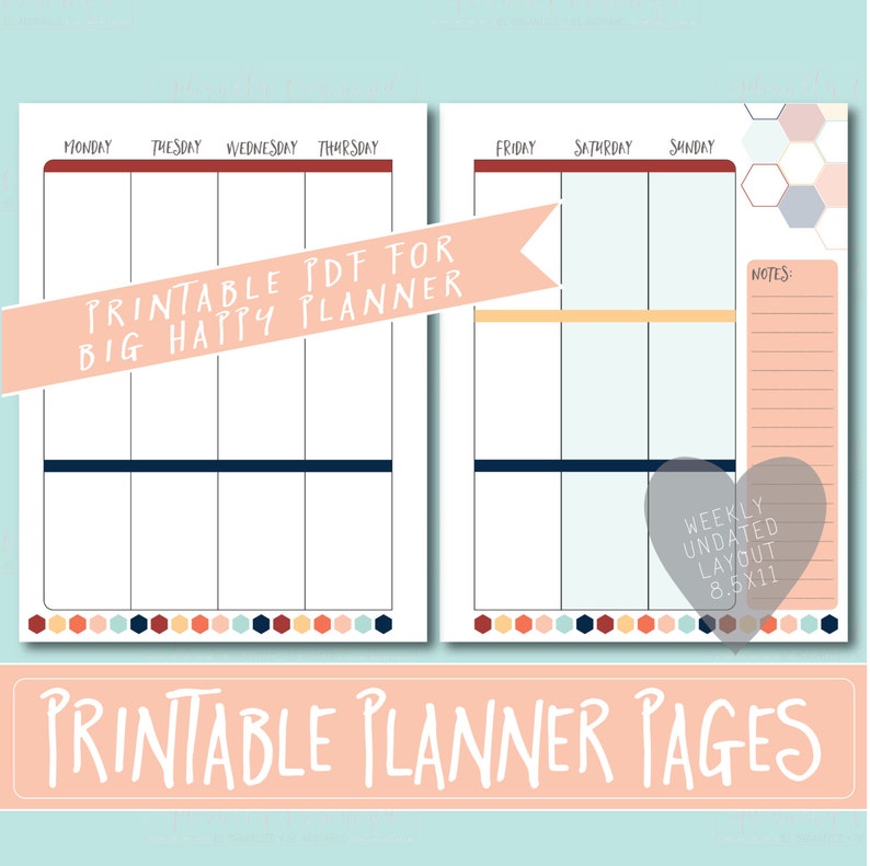 HAPPY PLANNER Printable Weekly Planner Refills / BIG Inserts - 8.5 X 11 ...