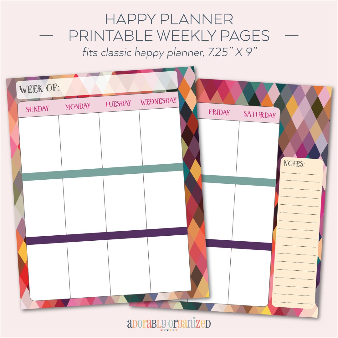 HAPPY PLANNER PRINTABLE Weekly Planner Refills / Inserts - 7 X 9.25 ...