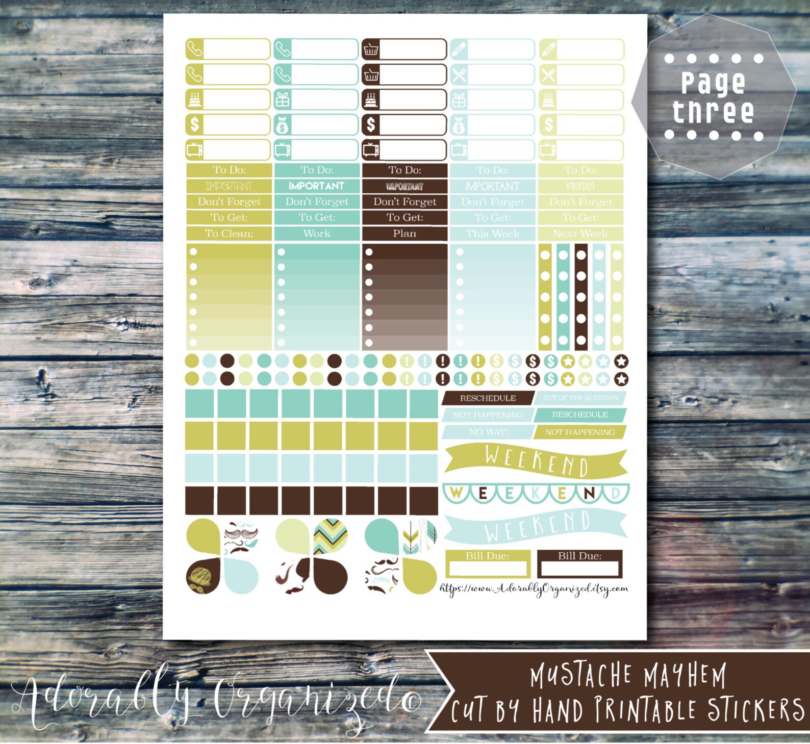 Mustache Mayhem,printable PLANNER Stickers,planner Sticker Kit,erin ...