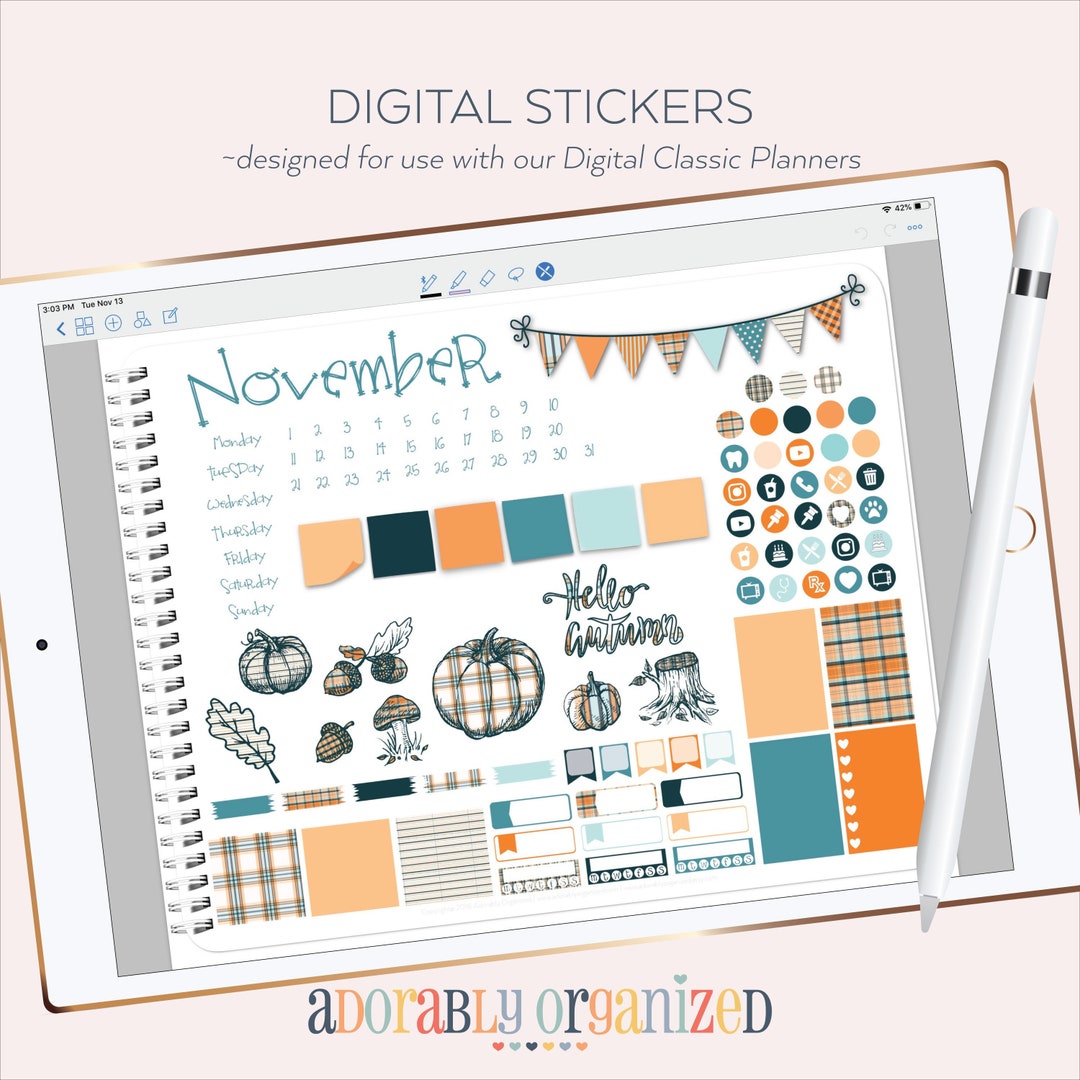 DIGITAL PLANNER STICKERS for Goodnotes, Ipad, November, Fall, Set ...