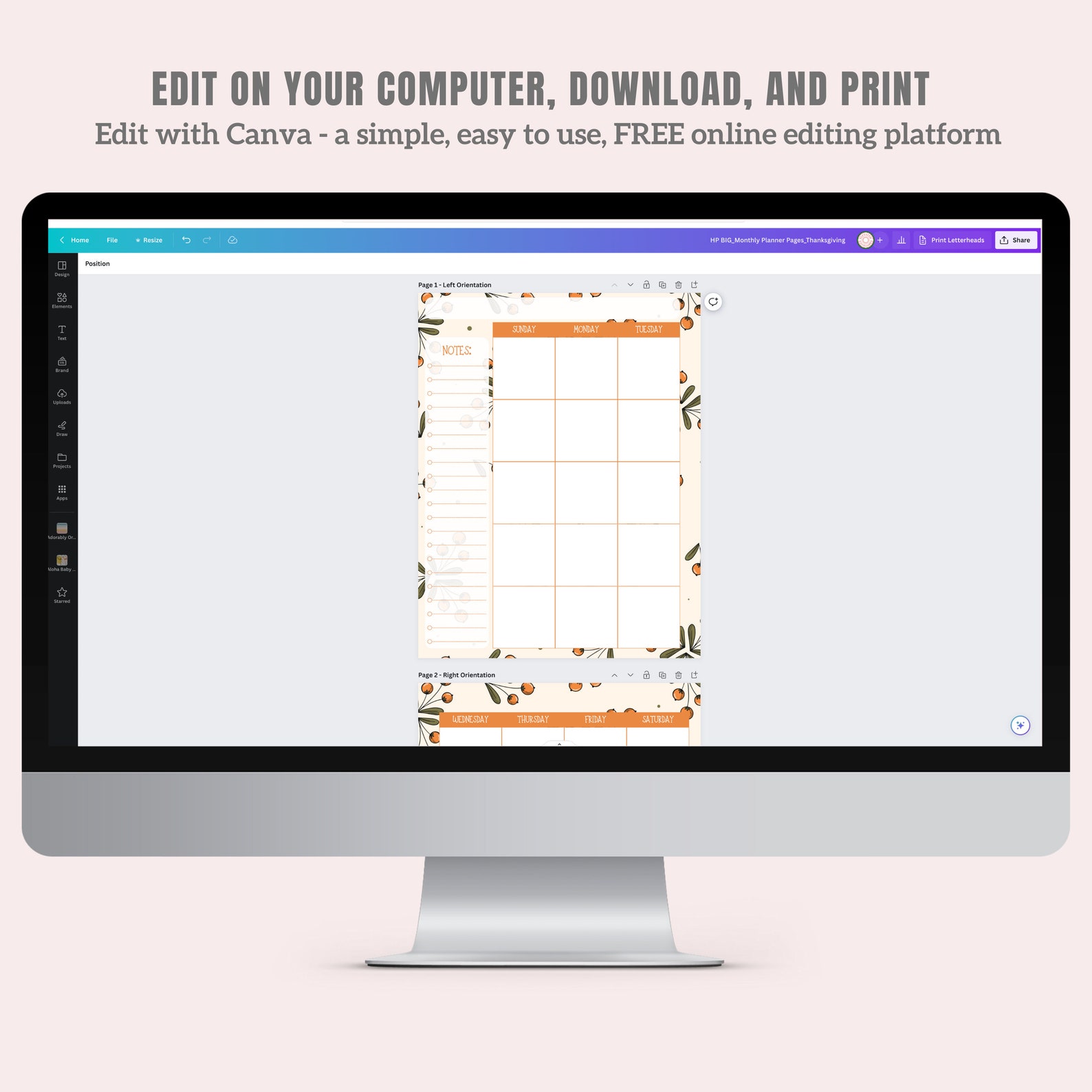 EDITABLE Monthly Planner Printable for HAPPY PLANNER Edit With Canva ...