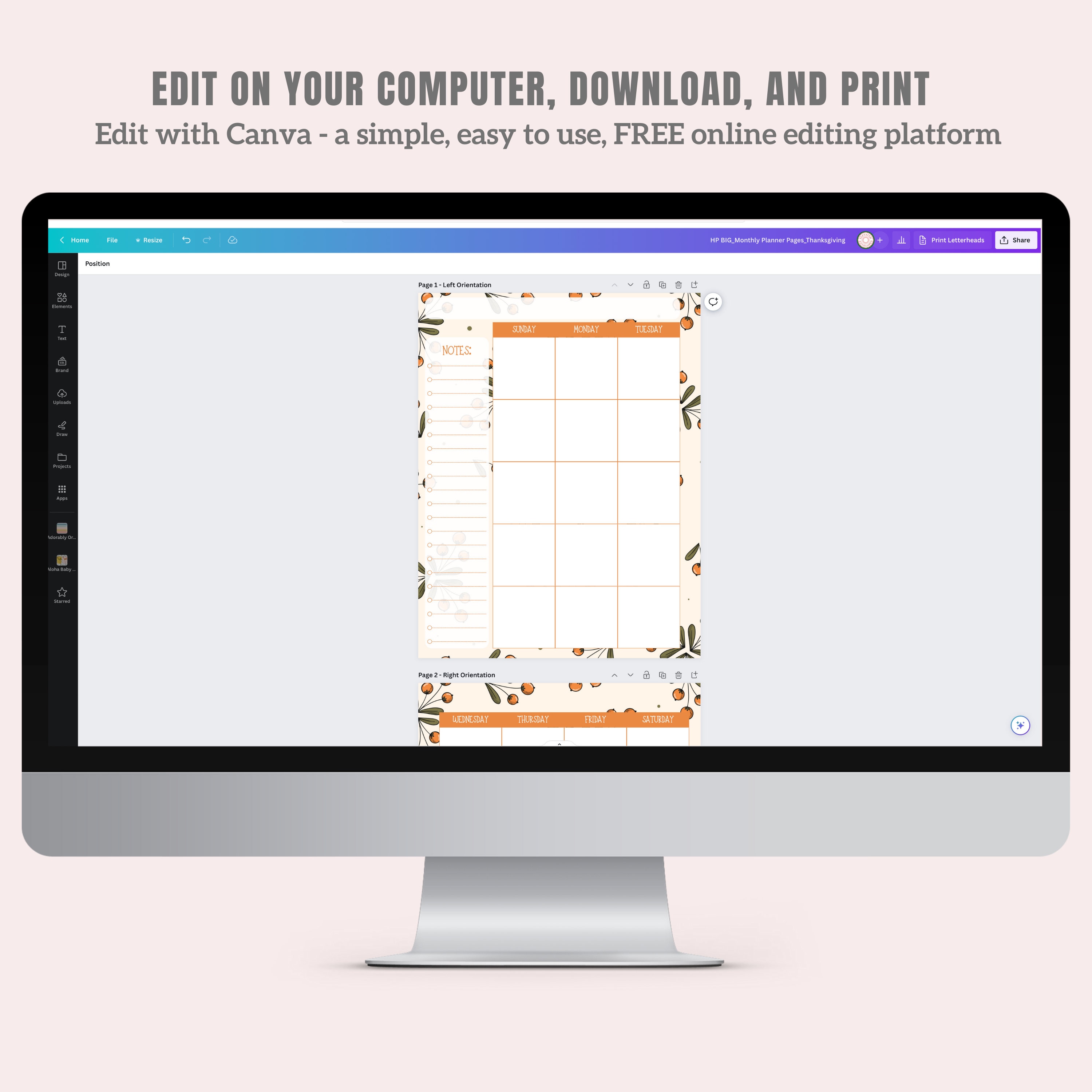 EDITABLE Monthly Planner Printable for HAPPY PLANNER Edit With Canva ...