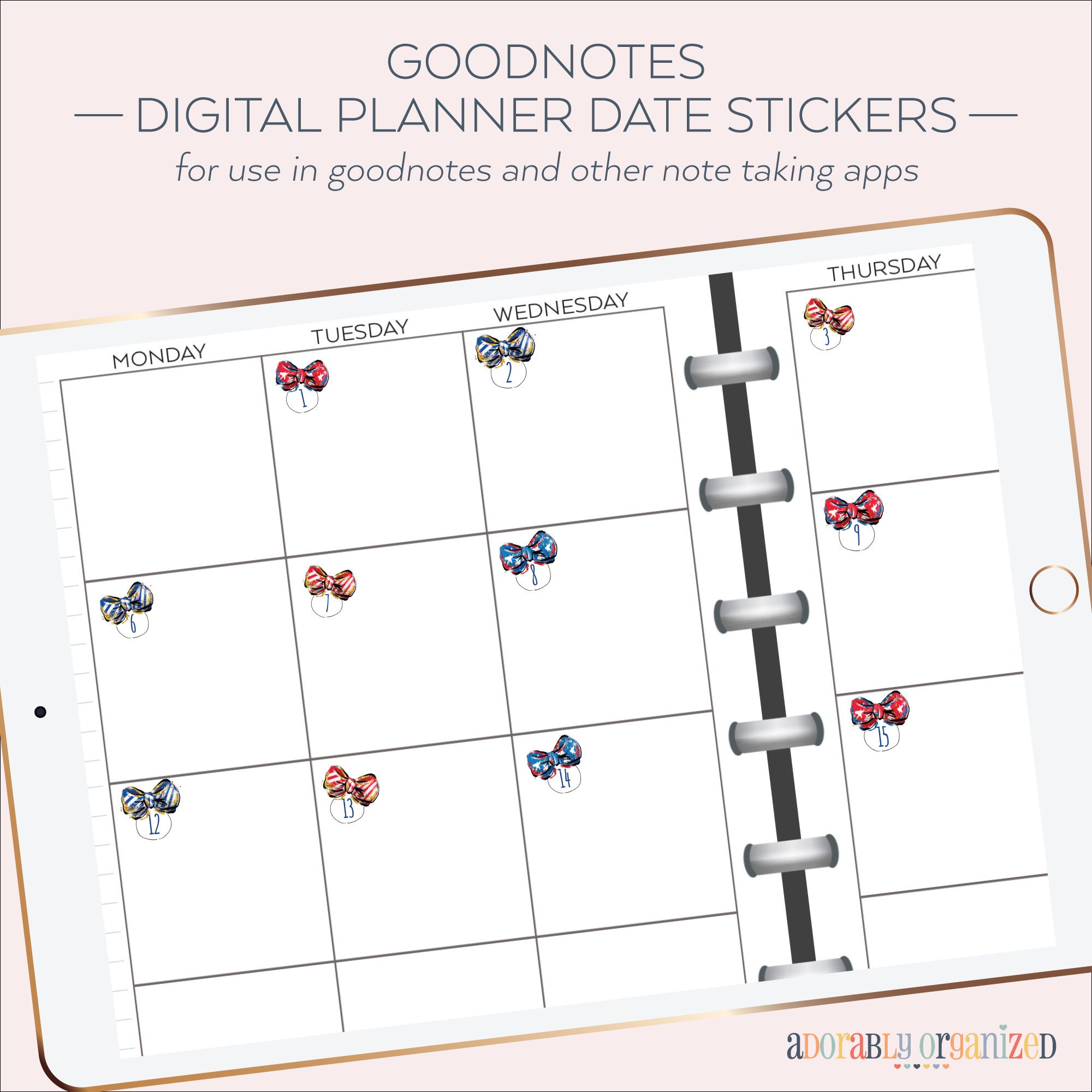 GOODNOTES DATE STICKERS Patriotic Bows Digital Planner | Etsy