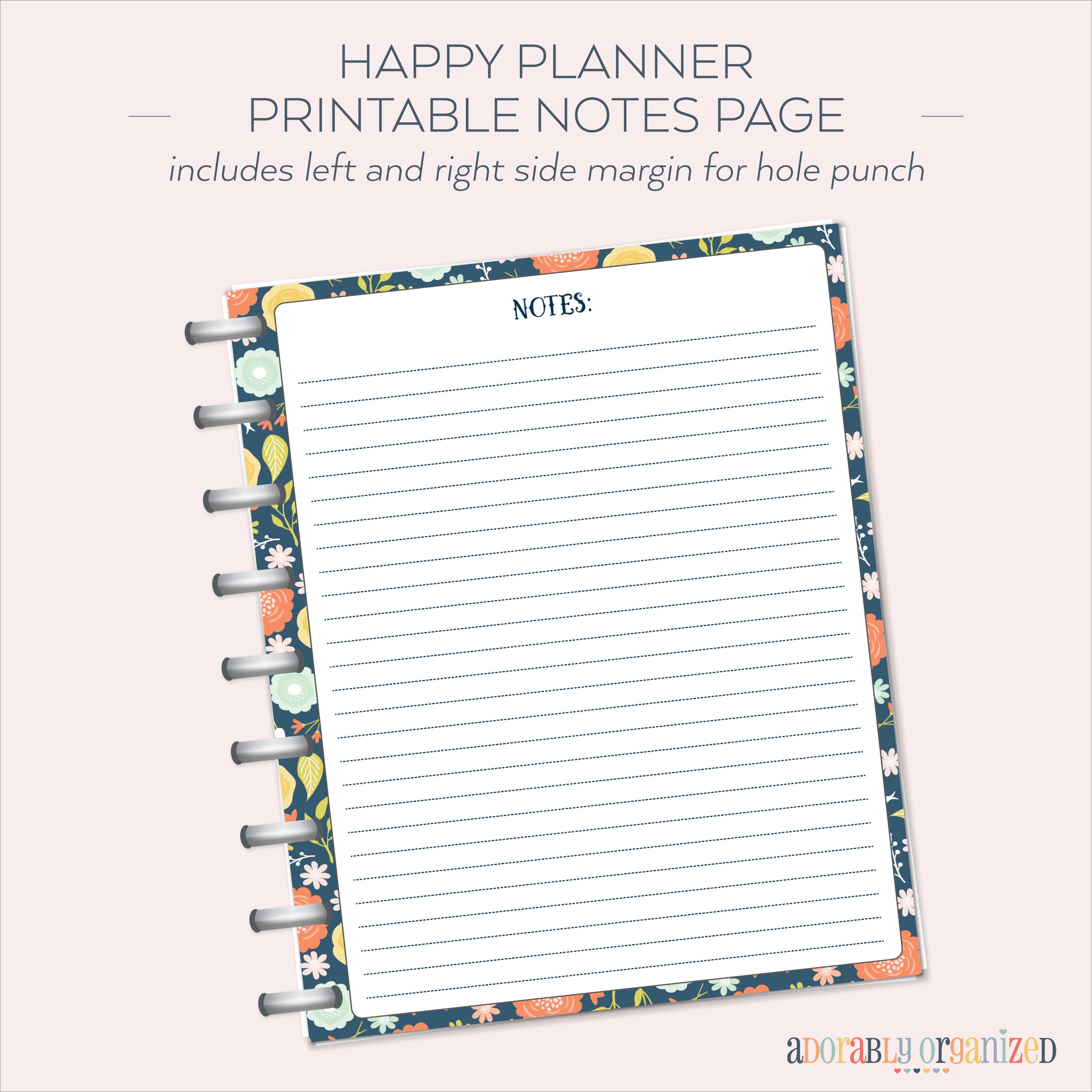 HAPPY PLANNER PRINTABLE Notes Planner Pages / Inserts - 7 X 9.25 | Navy ...