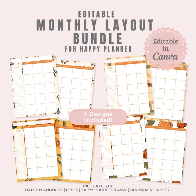 EDITABLE Monthly Planner Printable for HAPPY PLANNER Edit With Canva ...