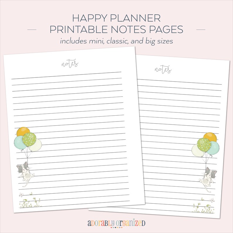 HAPPY PLANNER Printable Notes Planner Pages | Refills | Inserts ...