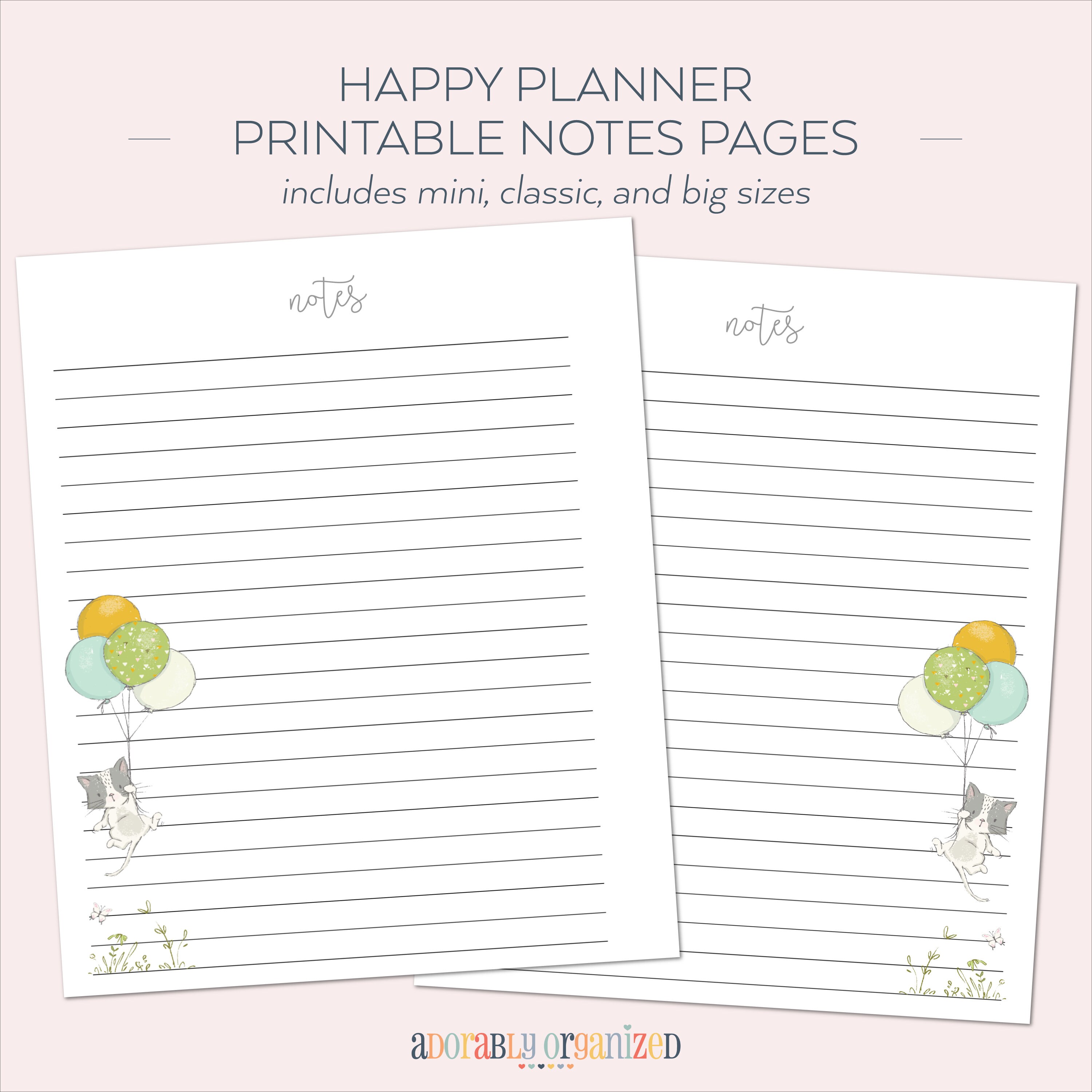 HAPPY PLANNER Printable Notes Planner Pages | Refills | Inserts ...