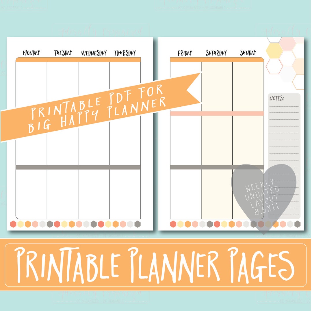 HAPPY PLANNER Printable Weekly Planner Refills / BIG Inserts - 8.5 X 11 ...