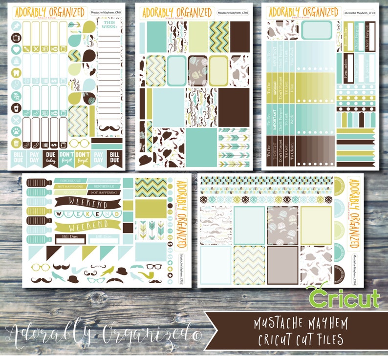 Mustache Mayhem,printable PLANNER Stickers,planner Sticker Kit,erin ...