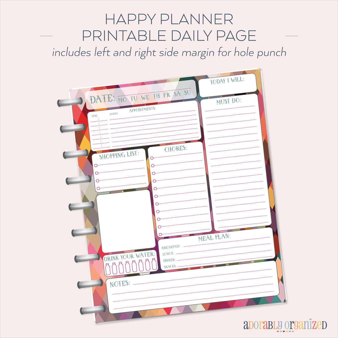HAPPY PLANNER PRINTABLE Daily Planner Refills / Inserts - 7 X 9.25 ...