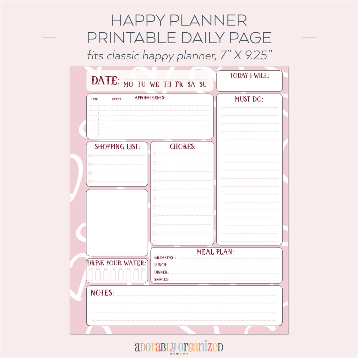 HAPPY PLANNER PRINTABLE Daily Planner Refills / Inserts - 7 X 9.25 ...