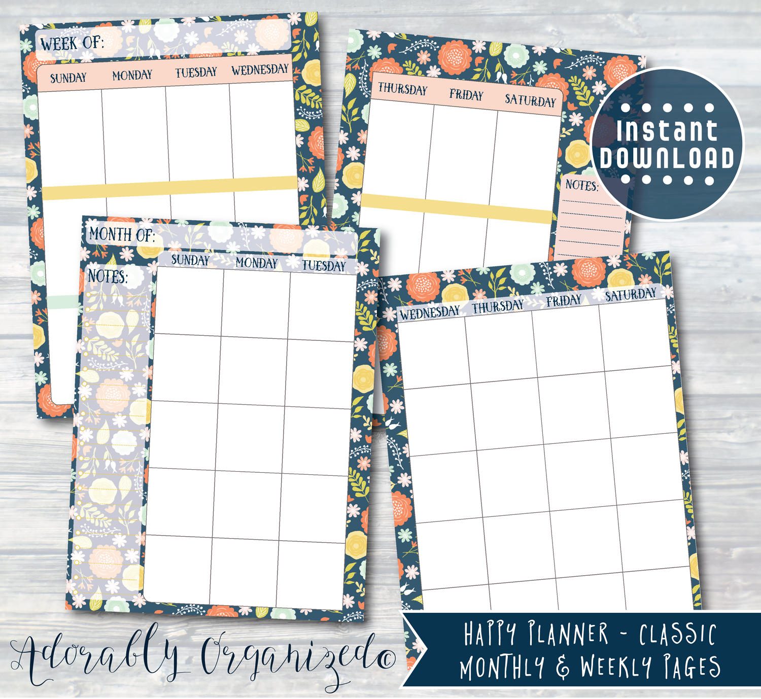 HAPPY PLANNER PRINTABLE Planner Bundle / Inserts - 7 X 9.25 | Navy ...