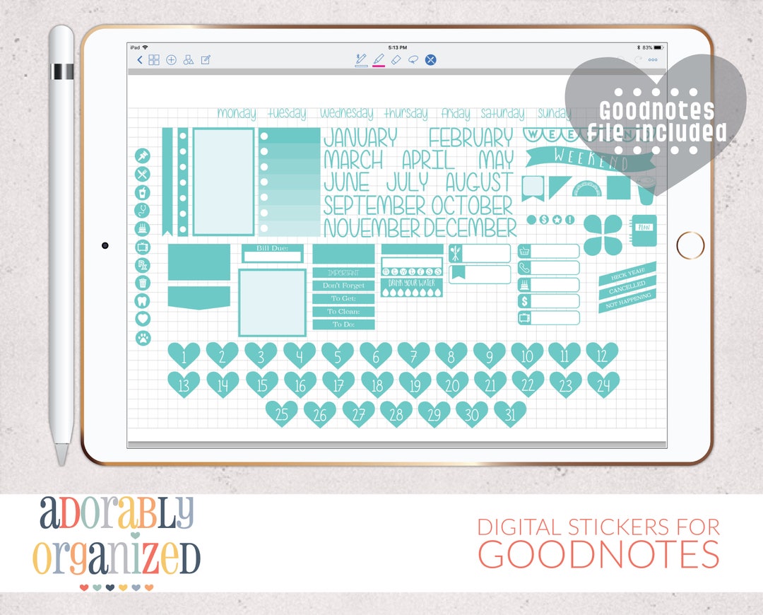ADESIVI DIGITAL PLANNER per GoodNotes, iPad, Download istantaneo, Serie ...