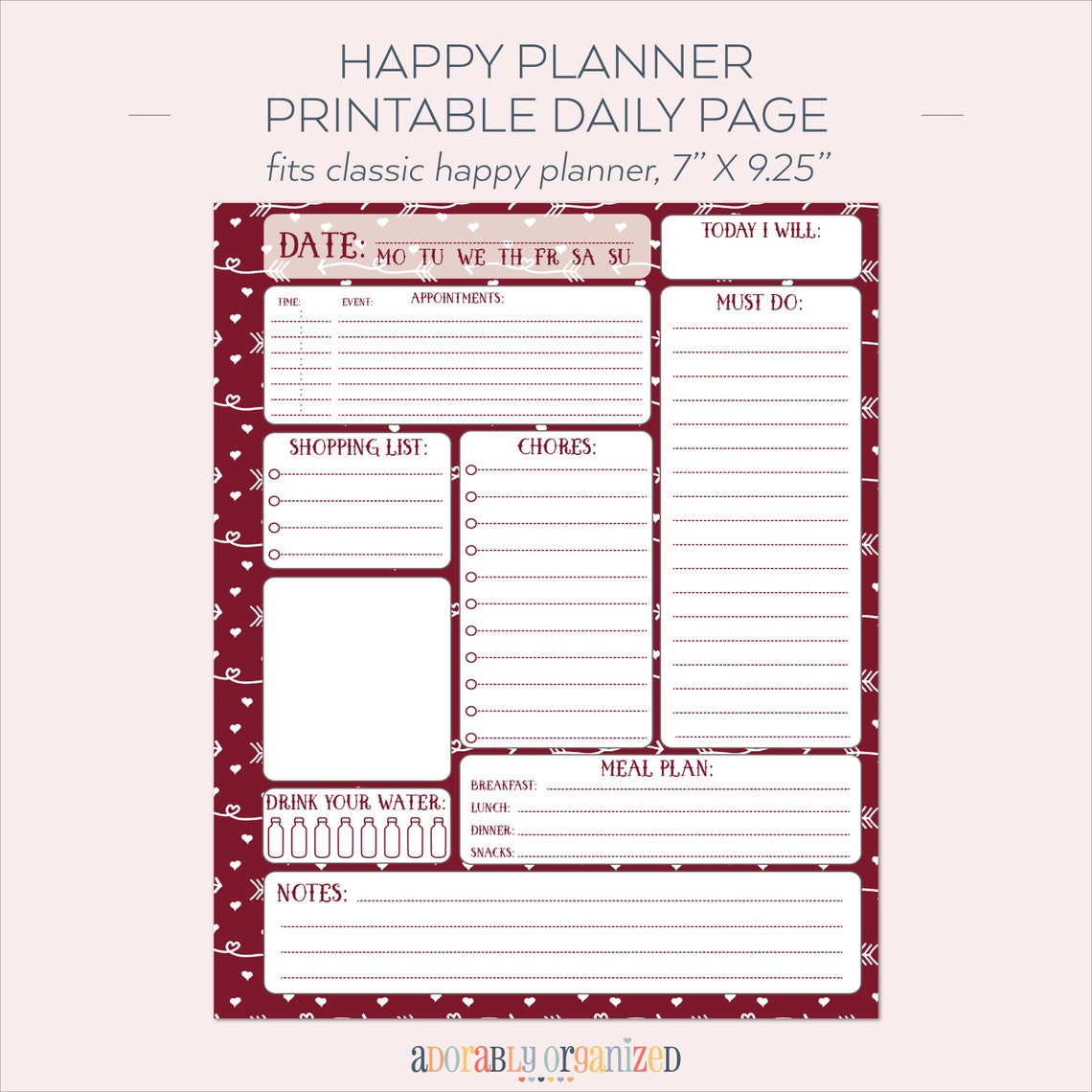HAPPY PLANNER PRINTABLE Daily Planner Refills / Inserts - 7 X 9.25 ...
