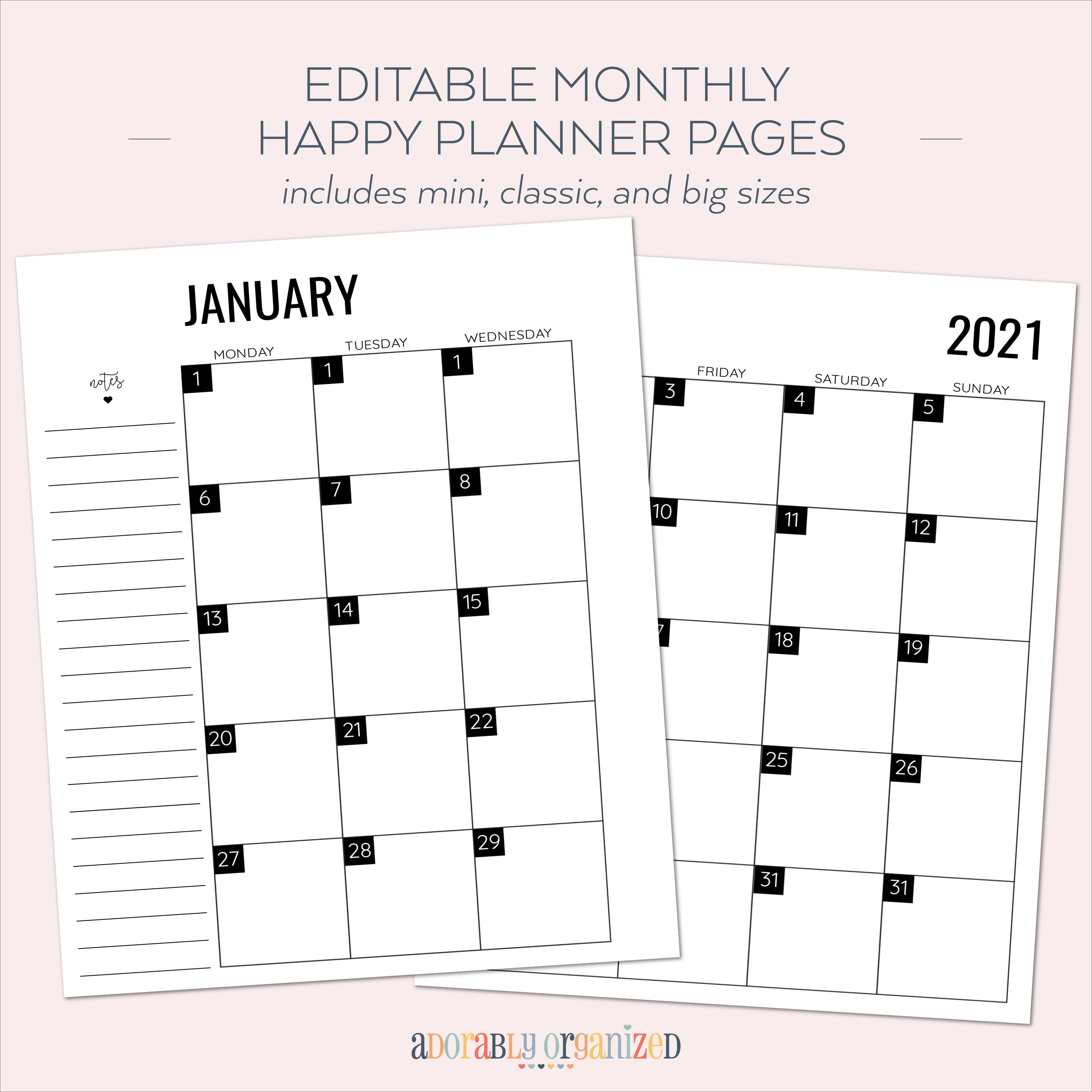 EDITABLE HAPPY PLANNER Monthly Planner Pages | Refill | Inserts ...