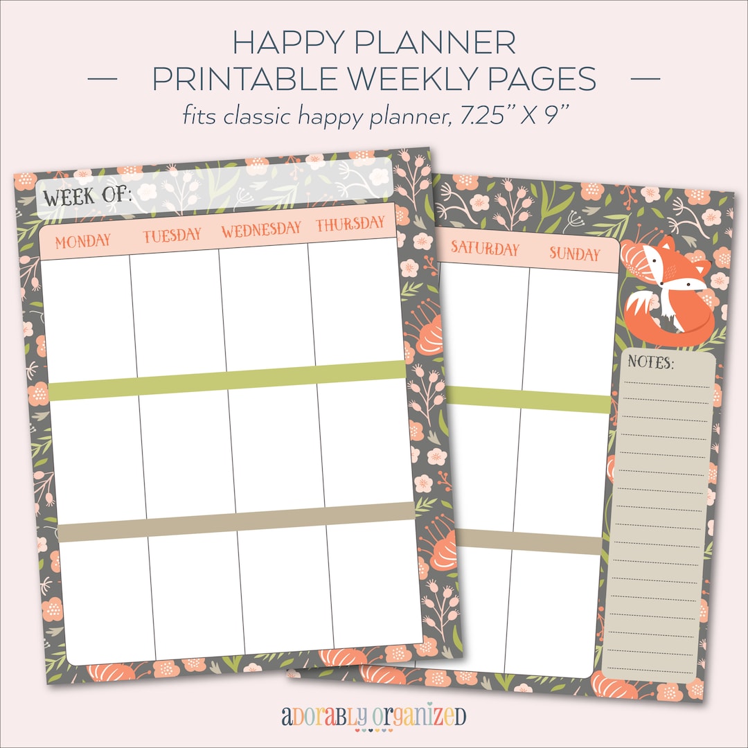 HAPPY PLANNER PRINTABLE Weekly Planner Refills / Inserts - 7 X 9.25 ...