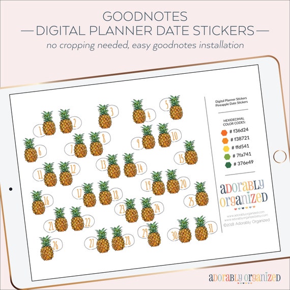 GOODNOTES DATE STICKERS Pineapples Digital Planner Date - Etsy