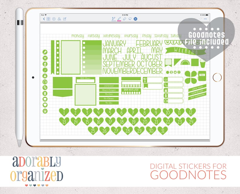 DIGITAL Planner Stickers for Goodnotes, Ipad, Instant Download, Color ...