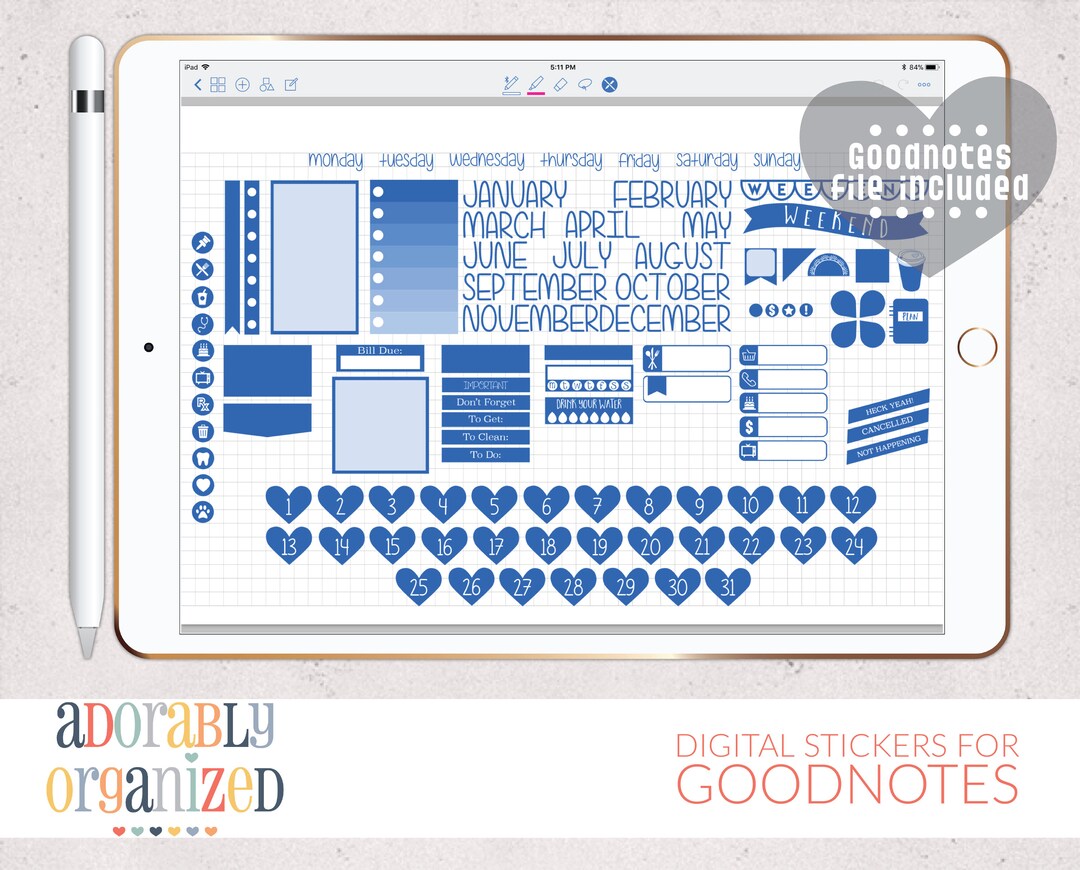 DIGITAL Planner Stickers for Goodnotes, Ipad, Instant Download, Color ...