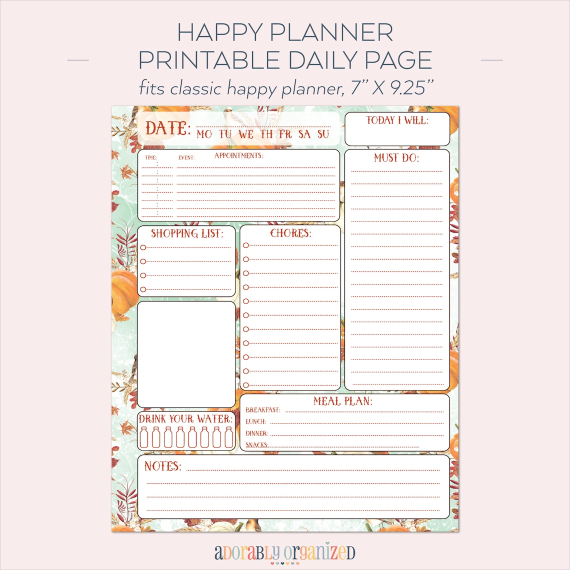 HAPPY PLANNER PRINTABLE Daily Planner Refills / Inserts - 7 X 9.25 ...